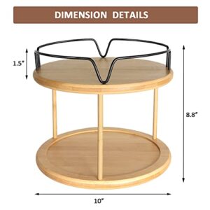 simesove Lazy Susan 2 Tier Turntable 10inch Bamboo Spinning Spice Rack Holder Kitchen Cabinet Countertop Organizer 360 Degree Turntable for Turning Table