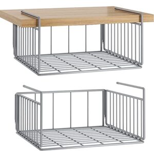 sufauy 2-pack under cabinet shelf basket organizer, metal wire rack hanging storage baskets holds up to 22lbs for kitchen pantry or refrigerator, silver