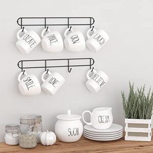 Tibres - Coffee Mug Rack Wall Mounted - Mug Holder - Coffee Cup Organizer - Mug Hanger - Coffee Cup Rack with Mug Hooks for Kitchen Display - Rustic Farmhouse Storage Tea Cup Hooks - Set of 2 - Black