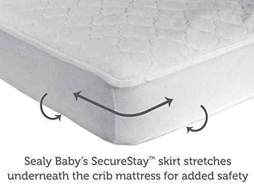 Sealy Stain Protection Waterproof Fitted Toddler Bed and Baby Crib Mattress Pad Cover Protector, Noiseless, Machine Washable and Dryer Friendly 52" x 28" - White