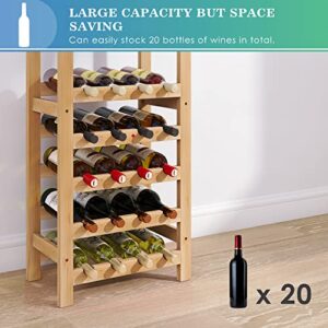 SMIBUY Wine Rack with Glass Holder & Table Top, 20 Bottles Storage, Floor Free Standing Bamboo Display Shelves for Home, Kitchen, Pantry, Cellar, Bar (Natural )