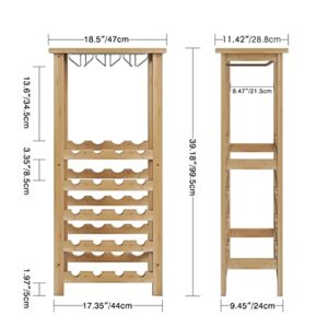 SMIBUY Wine Rack with Glass Holder & Table Top, 20 Bottles Storage, Floor Free Standing Bamboo Display Shelves for Home, Kitchen, Pantry, Cellar, Bar (Natural )