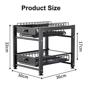 2 Tier Dish Drying Rack for Kitchen Counter, LUNASEA Dish Rack with Drainboard, Black Dish Drainer Set with Anti-Slip Suction Cups, Large Capacity Dish Strainers for Kitchen Countertop Saving Space