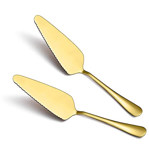 Kyraton Gold Cake Pie Pastry Server Pack Of 2, Wedding Cake Knife And Server Set, Stainless Steel Golden Cake Cutter Wedding Cake Cutting Set, Cake Serving Set