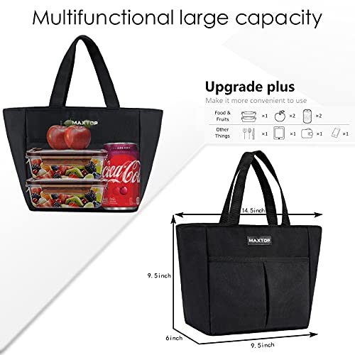 MAXTOP Lunch Bags for Women,Insulated Thermal Lunch Tote Bag,Lunch Box with Front Pocket for Office Work Picnic Shopping (Black, Medium)