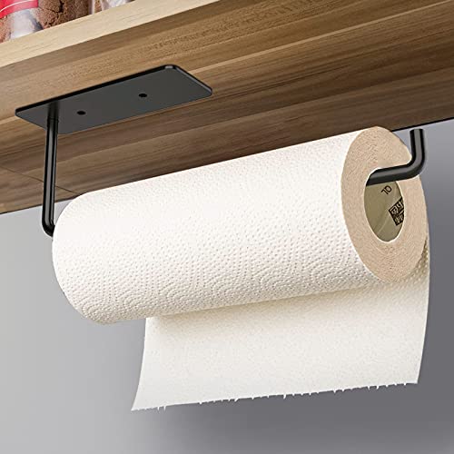 Self Adhesive Paper Towel Holder Under Kitchen Cabinet, Vanwood Paper Towel Rack Stick on Wall, Matte Black Paper Holder Mounted Vertical or Horizontal in Screws or Adhesive, SUS304 Stainless Steel