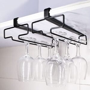 vanktion shelf wine glass holder hanging wine stemware rack under cabinet glasses hanging organizer for bookshelf open pantry kitchen cabinets no drill easy to install (black, 2)