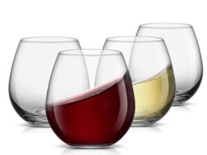 joyjolt spirits stemless wine glasses for red or white wine (set of 4)-15-ounces