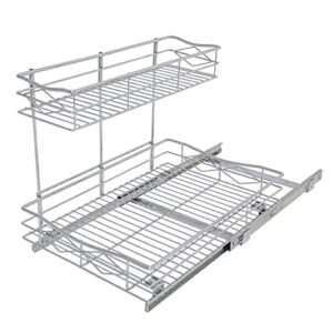 tqvai pull out cabinet organizer, 2 tier under sink storage shelf with sliding drawer, wire kitchen slide out basket – 11.75w x 17d x 13.25h, request at least 12.5 inch cabinet opening