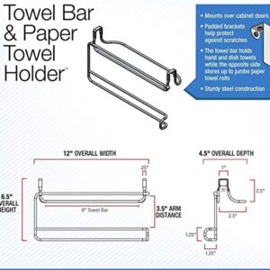 Spectrum Diversified Duo Bar & Paper Holder No Installation 2-in-1 Cabinet Paper Towel Dispenser & Towel Bar, Under Sink Storage & Organization, Standard, Chrome