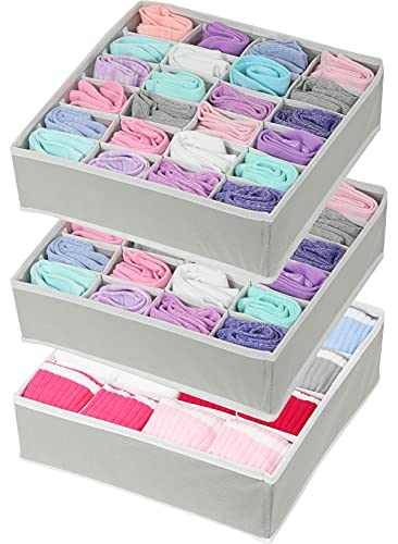 3 Pack - Simple Houseware Socks Underwear Drawer Organizer (24+24+16 cells), Grey