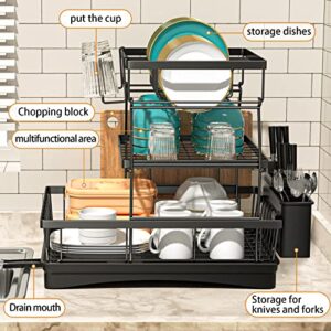 7 code 3-Tier Large Dish Racks for Kitchen Counter,Dish Drying Rack,Detachable Large Capacity Dish Drainer Organizer with Utensil Holder, Cup Holder,Dish Drying Rack with Drain Board ,Black