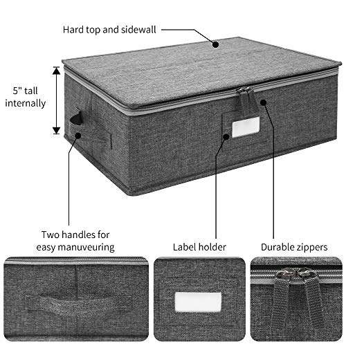 popoly Cup and Mug Storage Box, China Storage Containers Chest with Zipper Lid and Handles, Holds 12 Coffee Mugs and Tea Cups, Hard Shell and Stackable(Grey)