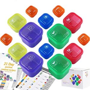 GOANDWELL Portion Control Container and Food Plan Double Set (14-Pieces) - 21 Day Portion Control Container Kit for Weight Loss - 21 Day Tally Chart with e-Book