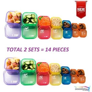 GOANDWELL Portion Control Container and Food Plan Double Set (14-Pieces) - 21 Day Portion Control Container Kit for Weight Loss - 21 Day Tally Chart with e-Book