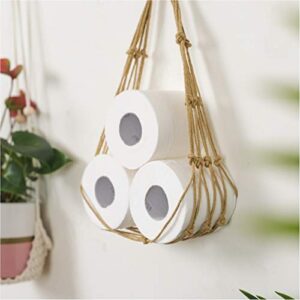 toilet paper storage holder wall hanging storage mesh bag boho handmade cotton net bag paper roll holder for home bedroom bathroom living room