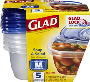 gladware soup & salad food storage containers for everyday use | medium rectangle containers for food storage | containers hold up to 24 oz(pack of 5)