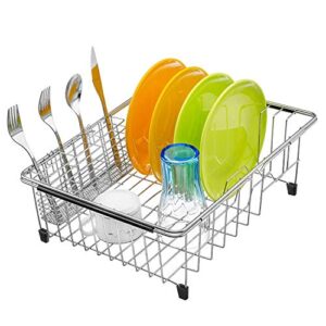 SANNO Stainless Steel Cutlery Utensil Holder Silverware Organizer Rack with Hooks Removable Drying Rack Silverware Holder Utensil Cutlery Basket Kitchen Dish Drainer Dish Drying Rack