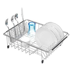 SANNO Stainless Steel Cutlery Utensil Holder Silverware Organizer Rack with Hooks Removable Drying Rack Silverware Holder Utensil Cutlery Basket Kitchen Dish Drainer Dish Drying Rack