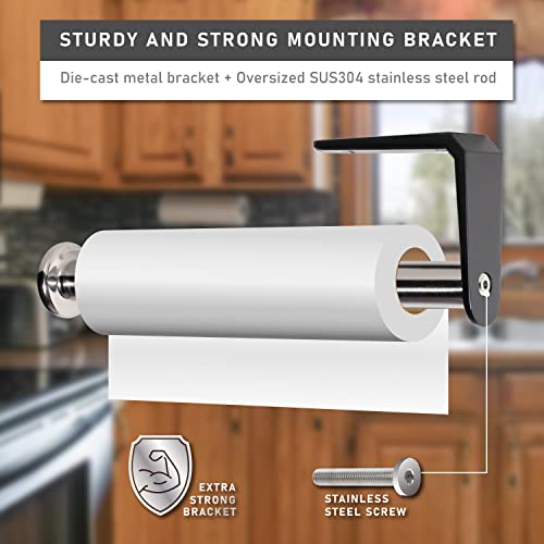 LKKL Paper Towel Holder Under Cabinet, Easy Tear Paper Towel Holder Wall Mount Horizontally or Vertically for Kitchen Bathroom RV Work Sink, Under Counter Paper Roll Holder, Stainless Steel, Nickel