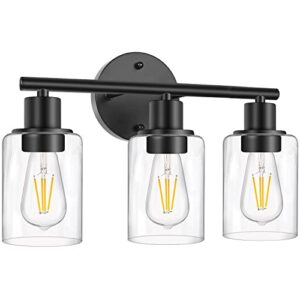 3-light bathroom light fixtures, black bathroom wall lights, modern bathroom vanity light with clear glass shade, bathroom wall lamp for mirror kitchen bedroom living room hallway cabinet porch