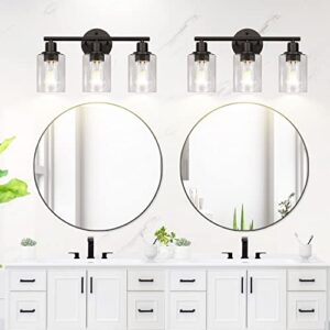 3-Light Bathroom Light Fixtures, Black Bathroom Wall Lights, Modern Bathroom Vanity Light with Clear Glass Shade, Bathroom Wall Lamp for Mirror Kitchen Bedroom Living Room Hallway Cabinet Porch