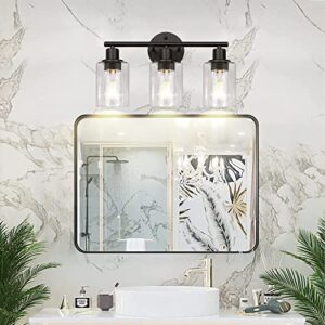 3-Light Bathroom Light Fixtures, Black Bathroom Wall Lights, Modern Bathroom Vanity Light with Clear Glass Shade, Bathroom Wall Lamp for Mirror Kitchen Bedroom Living Room Hallway Cabinet Porch