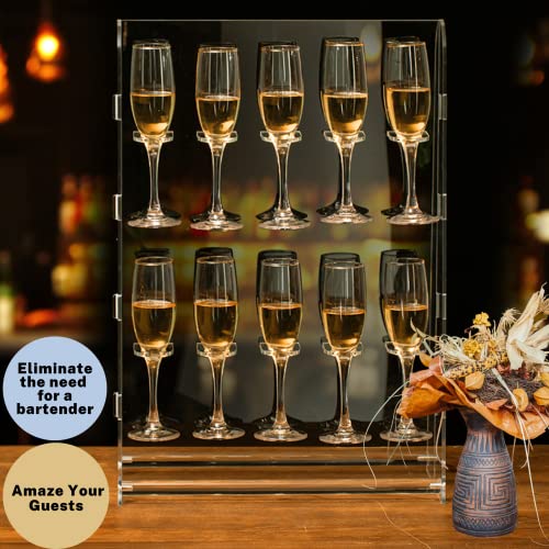 Champagne Wall Holder For Party, Acrylic Champagne Tower Stand, Wine Glass Holder Display, Champagne Stand. Mimosa Tower, Champagne Wall Stand For Party, Prosecco Champagne Holder - 10 GLASSES.