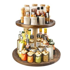 2 Tier Acacia Wooden Lazy Susan Organizer for Kitchen,Turntable for Cabinet,Turntable Organizer for Cabinet Pantry Table Organization-(10''+13'')