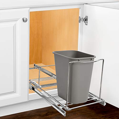 Lynk Professional® Pull Out Trash Can Under Cabinet Slide Out Organizer, Slide Out Adjustable Shelf for Trash Cans, Laundry Hampers, and Bath Bins - Chrome (Trash Can Not Included)