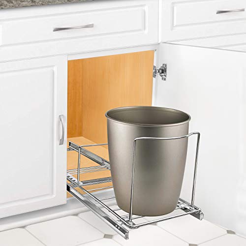 Lynk Professional® Pull Out Trash Can Under Cabinet Slide Out Organizer, Slide Out Adjustable Shelf for Trash Cans, Laundry Hampers, and Bath Bins - Chrome (Trash Can Not Included)