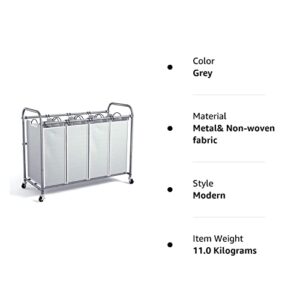 ROMOON 4 Bag Laundry Sorter Cart, Laundry Hamper Sorter with Heavy Duty Rolling Wheels for Clothes Storage, Grey