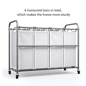 ROMOON 4 Bag Laundry Sorter Cart, Laundry Hamper Sorter with Heavy Duty Rolling Wheels for Clothes Storage, Grey