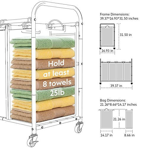 ROMOON 4 Bag Laundry Sorter Cart, Laundry Hamper Sorter with Heavy Duty Rolling Wheels for Clothes Storage, Grey