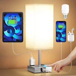 aooshine bedside lamp with usb port – touch control table lamp for bedroom with usb c+a charging ports & ac outlets, 3-way dimmable nightstand lamp for living room office(led bulb included)