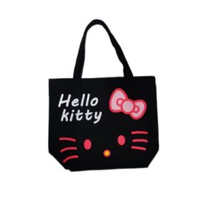 cmjxfz reusable black kitty’s tote canvas bag for women cute aesthetic shopping bag/gym bag/ lunch bag | book lovers gifts, medium&black