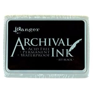 ranger archival ink pad, jet black – permanent, waterproof, acid-free, non-toxic – won’t bleed or smudge – provides vivid and crisp stamping results – air dry on matte and heat set on glossy surfaces