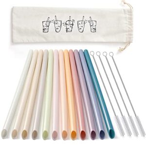 [angled tips] 12 pcs reusable boba, smoothie straws with 4 brushes & 1 bag – 12 mm wide jumbo straws – colored bpa free food-grade plastic straws for bubble tea(tapioca, boba pearls), milkshakes