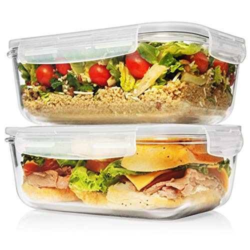 8 Cups/ 63 Oz 4 Piece (2 containers + 2 Lids) Large Glass Food Storage/ Baking Containers with Locking Lids . Ideal for Storing food, vegetables or fruits. BPA Free & Leak Proof - Microwave, Oven Safe