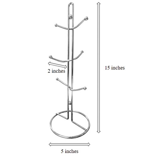 Evelots Countertop Coffee Mug/Teacup Organizer Stand/Rack/Tree-Hooks Hold 6 Large Mugs-Modern Chrome Finish-Coffee Bar Accessory