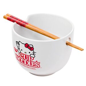 silver buffalo hello kitty cup noodles nissin boxed ceramic ramen noodle bowl with chopsticks, 20oz