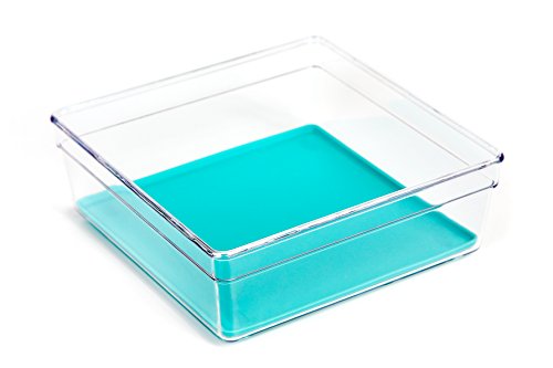 Smart Design Plastic Drawer Organizer - 6 x 6 Inch - Silicone Bottoms - BPA Free - Makeup Tray, Vanity, Utensils, Silverware Storage Bin - Kitchen - Blue