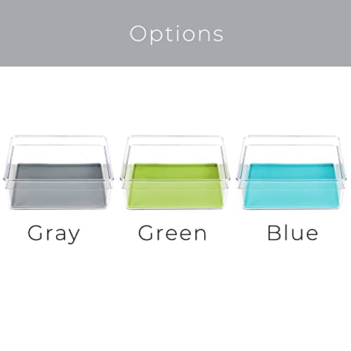 Smart Design Plastic Drawer Organizer - 6 x 6 Inch - Silicone Bottoms - BPA Free - Makeup Tray, Vanity, Utensils, Silverware Storage Bin - Kitchen - Blue