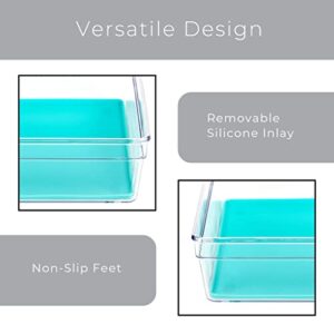 Smart Design Plastic Drawer Organizer - 6 x 6 Inch - Silicone Bottoms - BPA Free - Makeup Tray, Vanity, Utensils, Silverware Storage Bin - Kitchen - Blue