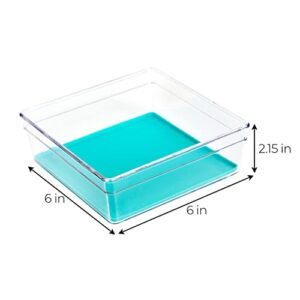 Smart Design Plastic Drawer Organizer - 6 x 6 Inch - Silicone Bottoms - BPA Free - Makeup Tray, Vanity, Utensils, Silverware Storage Bin - Kitchen - Blue