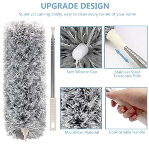 Microfiber Duster with Extension Pole(Stainless Steel) 30 to 100'', with Bendable Head, Extendable Long Duster for Cleaning Ceiling Fan, High Ceiling, Keyboard, Furniture Cars