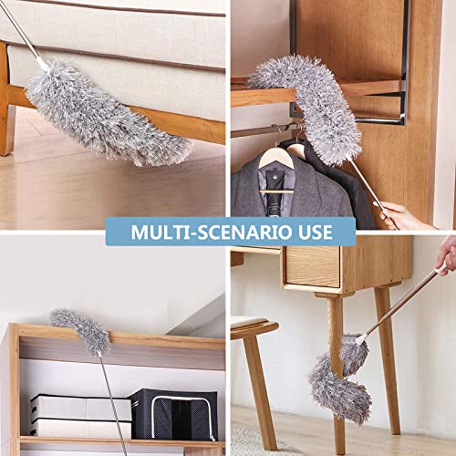 Microfiber Duster with Extension Pole(Stainless Steel) 30 to 100'', with Bendable Head, Extendable Long Duster for Cleaning Ceiling Fan, High Ceiling, Keyboard, Furniture Cars