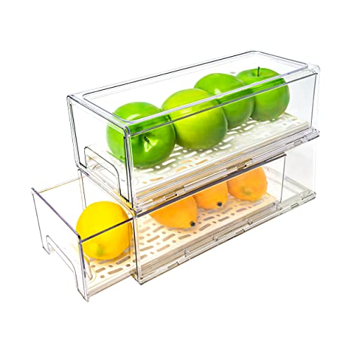 YouLike 2Pack Stackable Refrigerator  Organizer Drawer Clear Plastic Kitchen Cabinets Pantry Storage Containers Bedrooms, Bathrooms(13.5”x5”x4.5”)