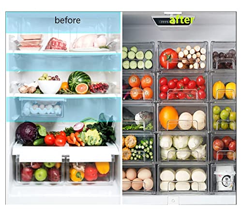 YouLike 2Pack Stackable Refrigerator  Organizer Drawer Clear Plastic Kitchen Cabinets Pantry Storage Containers Bedrooms, Bathrooms(13.5”x5”x4.5”)