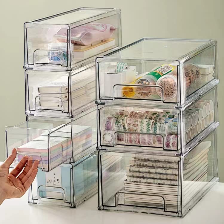 YouLike 2Pack Stackable Refrigerator  Organizer Drawer Clear Plastic Kitchen Cabinets Pantry Storage Containers Bedrooms, Bathrooms(13.5”x5”x4.5”)